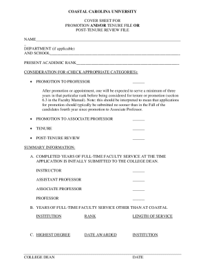 Fillable Online Cover Sheet for Promotion and/or Tenure File or Post ...