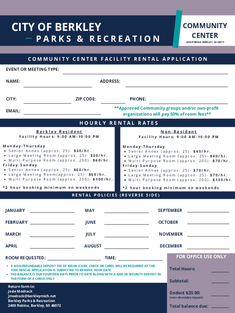 Fillable Online Community Center Rental Form (Flyer (Portrait)) Fax ...