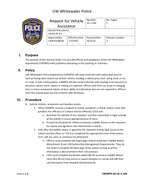 Fillable Online UW Whitewater Police - Request for Vehicle Assistance ...