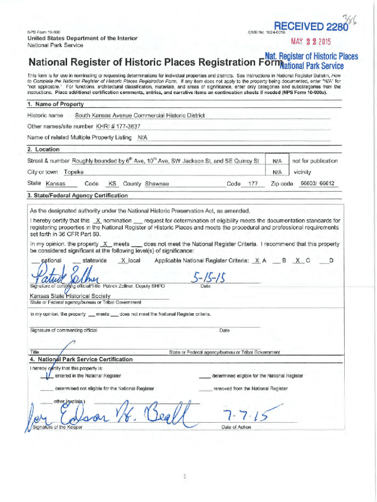 Fillable Online South Kansas Avenue Commercial Historic District. RecordID (Reference Number ...