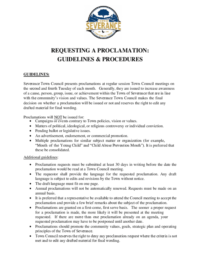 Fillable Online Proclamation Request ProcessTown of Superior, Colorado ...