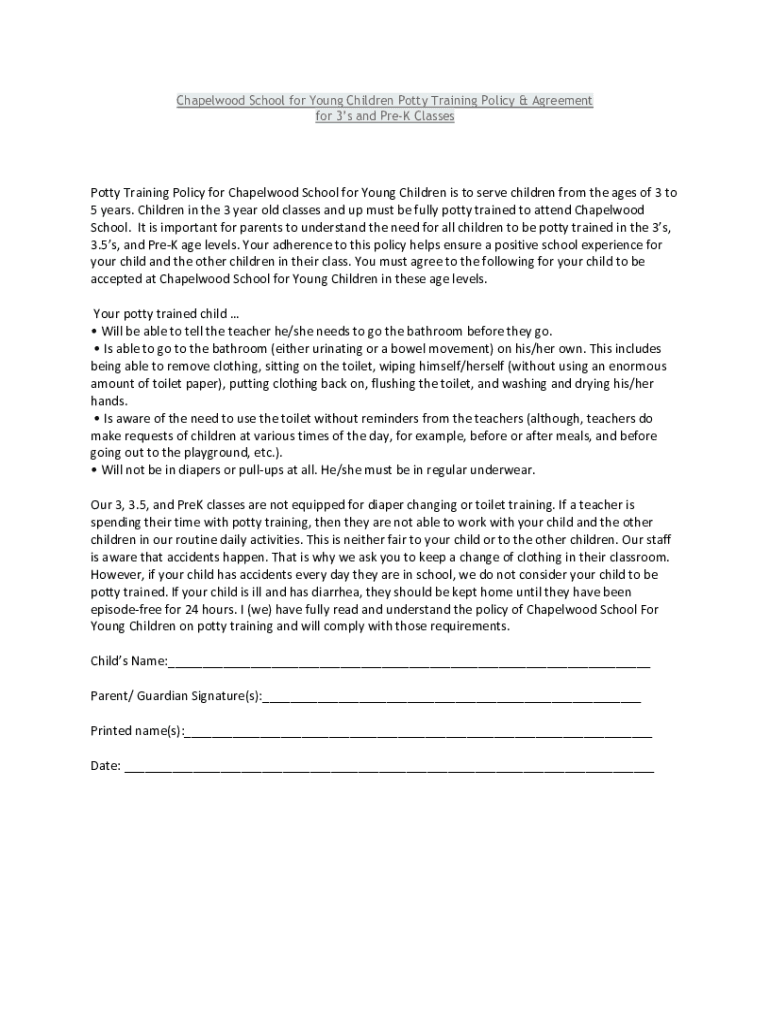Fillable Online Chapelwood School for Young Children Potty Training ...