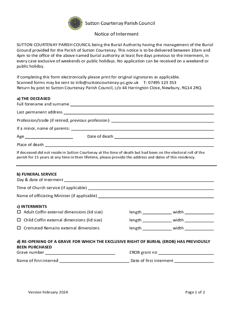 Fillable Online Sutton Cemetery - Burial Plan Section 4 Fax Email Print ...