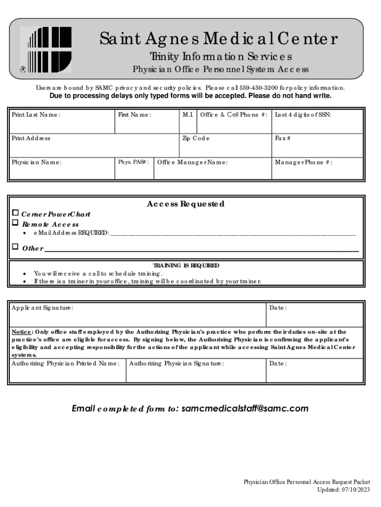 Fillable Online Fillable Online System Access Request For Physician ...