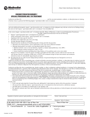 Fillable Online CONSENT FORM FOR SURGERY / SPECIAL PROCEDURE AND ...