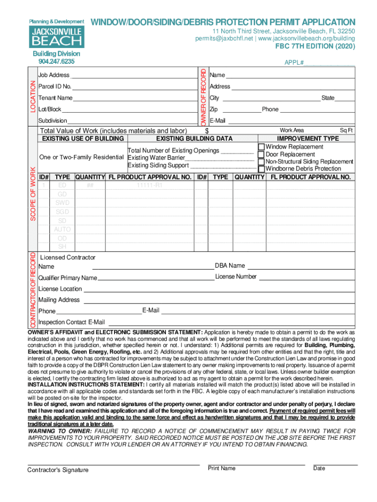 Fillable Online Window/Door/Siding/Debris Protection E-Permit ...