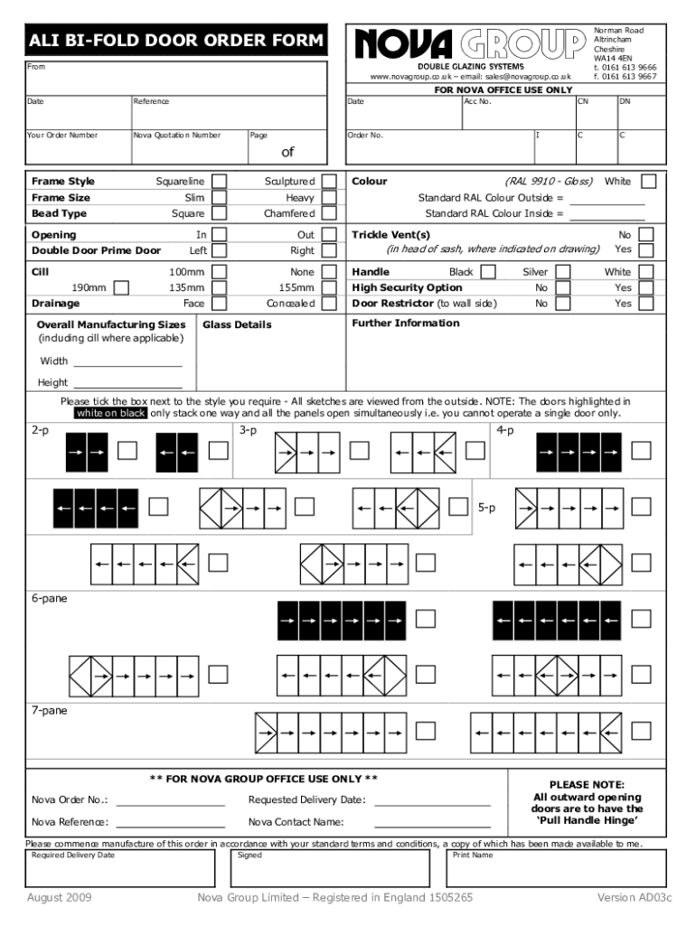 Fillable Online ALI BI-FOLD DOOR ORDER FORM Fax Email Print - pdfFiller