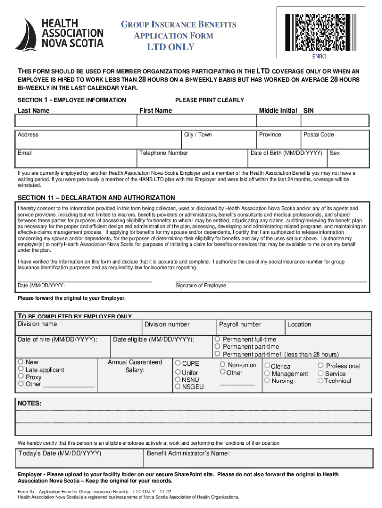 Fillable Online group insurance benefits application form ltd only Fax Email Print - pdfFiller