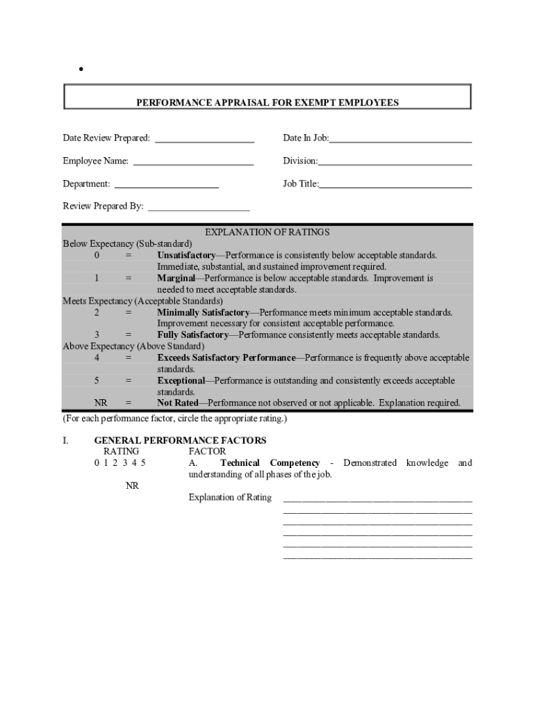Fillable Online PERFORMANCE APPRAISAL FOR EXEMPT EMPLOYEES ... Fax ...