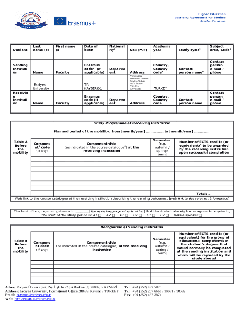 Learning Agreement. Student Mobility for Studies. Faculty ... - erasmus ...