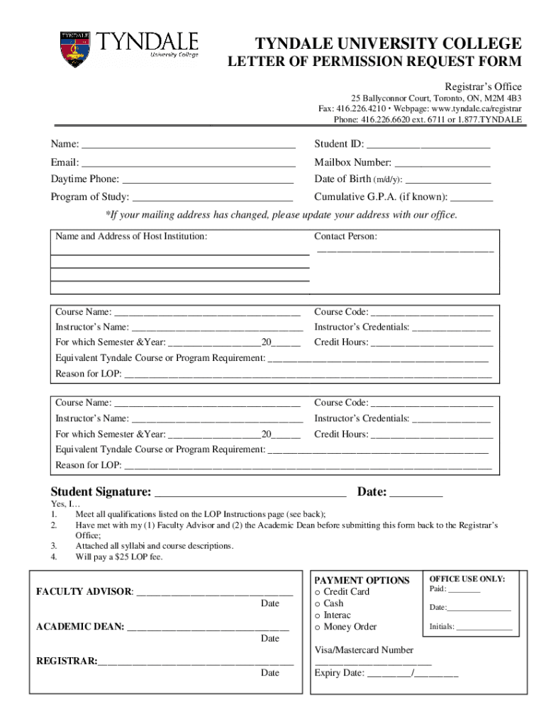 Fillable Online Undergraduate Studies Letter of Permission Fax Email ...