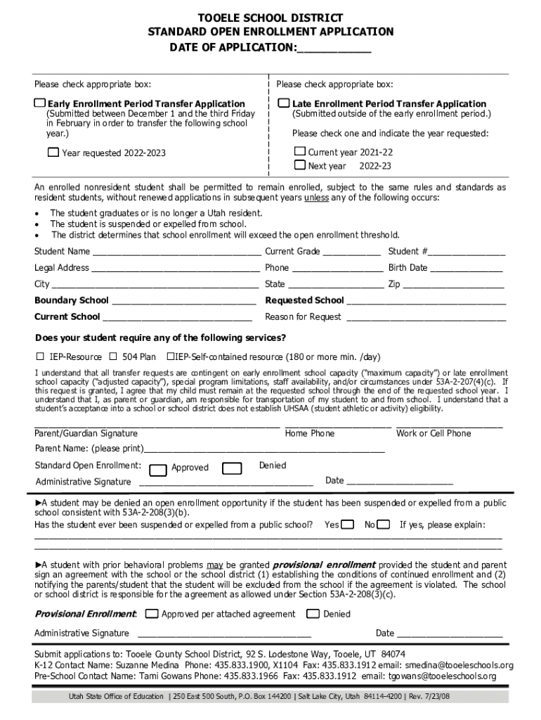 Fillable Online School Open Enrollments - Park City School District Fax Email Print - pdfFiller