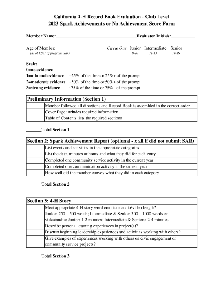 Fillable Online 4-H BC Record Book Score Card Name: Junior or Senior Fax Email Print - pdfFiller