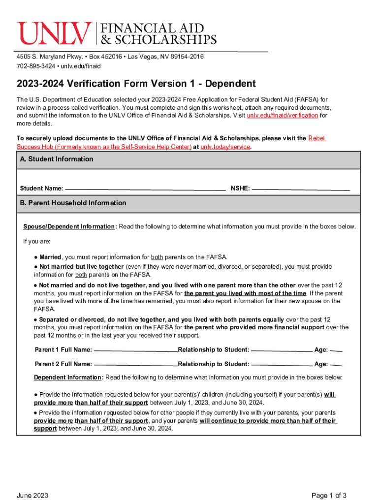 Fillable Online 2023-2024 Verification Form V1 Dependent Fax Email ...
