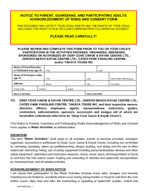 Fillable Online NOTICE TO PARENT, GUARDIANS, AND PARTICIPATING ADULTS ...
