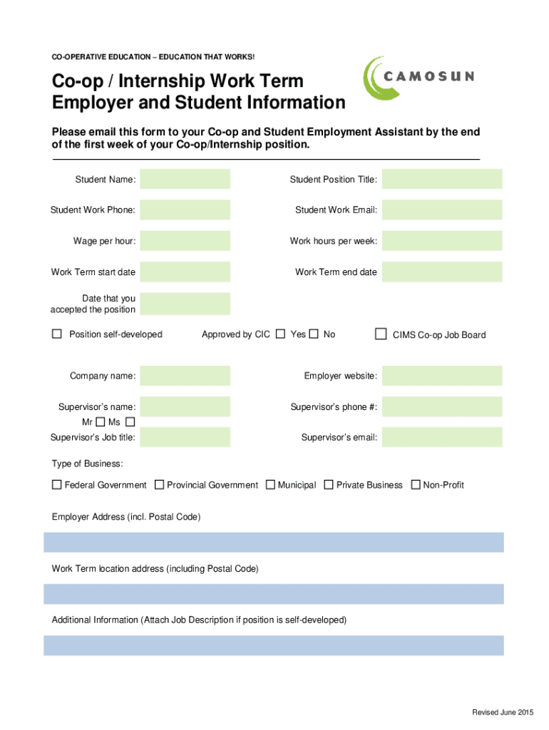 Fillable Online About Co-op & Internship ProgramsInformation for ...