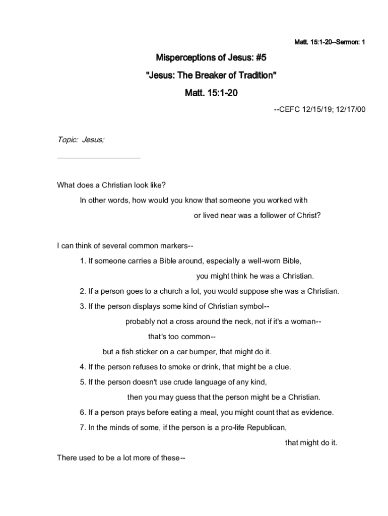 Fillable Online 5 "Jesus: The Breaker of Tradition" Matt. 15:1-20 Fax ...