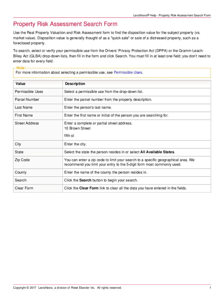Fillable Online Property Risk Assessment Search Form Fax Email Print ...