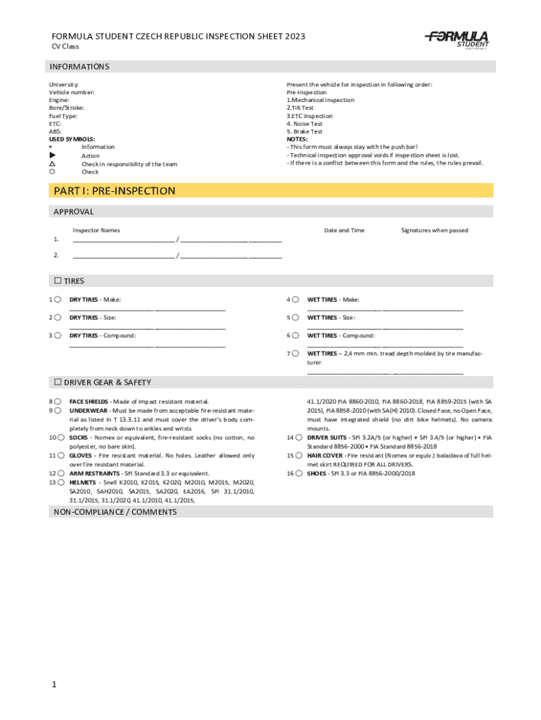 Fillable Online PART I: PRE-INSPECTION Fax Email Print - pdfFiller