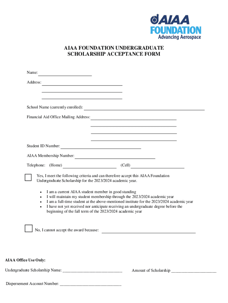 Fillable Online AIAA Honors and Awards Nominations, Scholarships ...