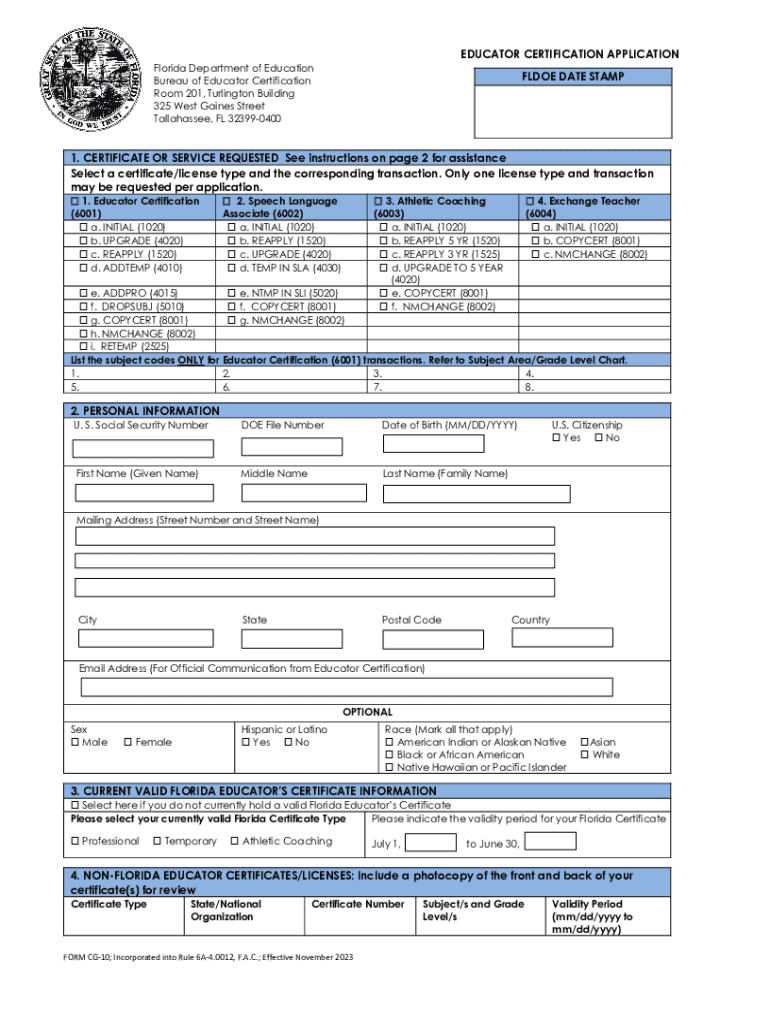 Fillable Online Requirements & Certifications for Florida Teachers Fax ...