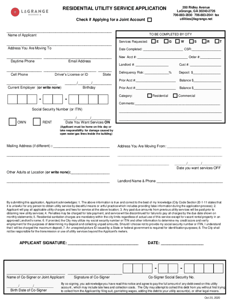 Fillable Online Residential Utility Application Form Fax Email Print - pdfFiller