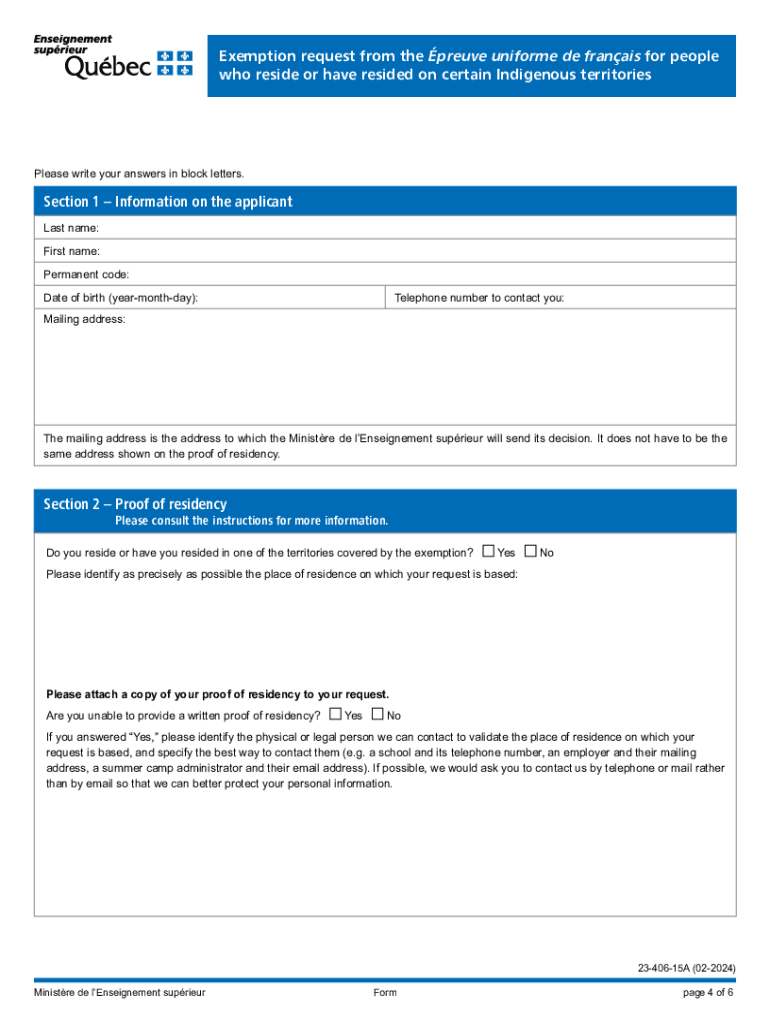 Fillable Online Exemption Request from the EUF for Indigenous Students. Exemption request form ...