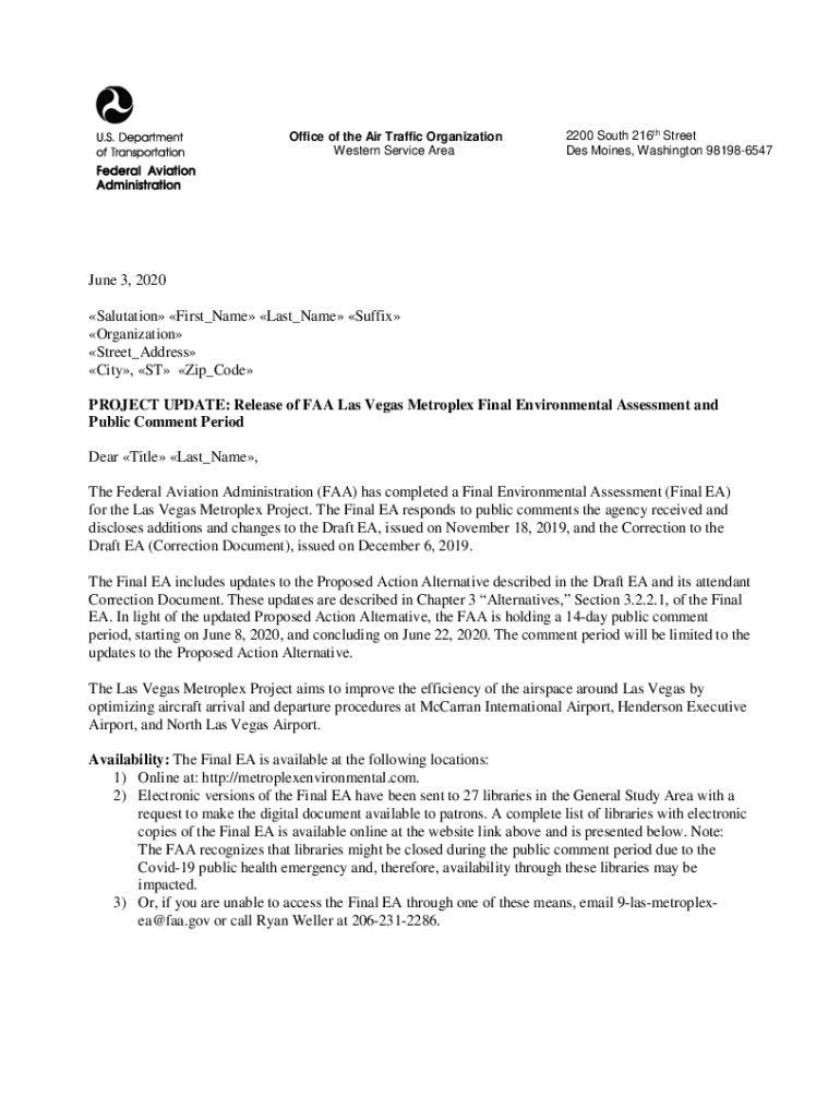 Fillable Online Draft EA Notification of Availability Letter and Legal ...