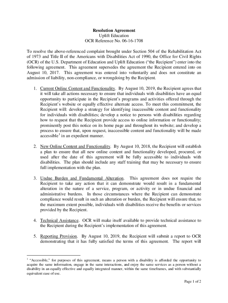 Fillable Online www2 ed Uplift Education (PDF). Modified Agreement Fax ...