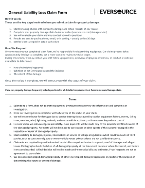 Fillable Online General Liability Loss Claim Form Eversource Fax Email ...