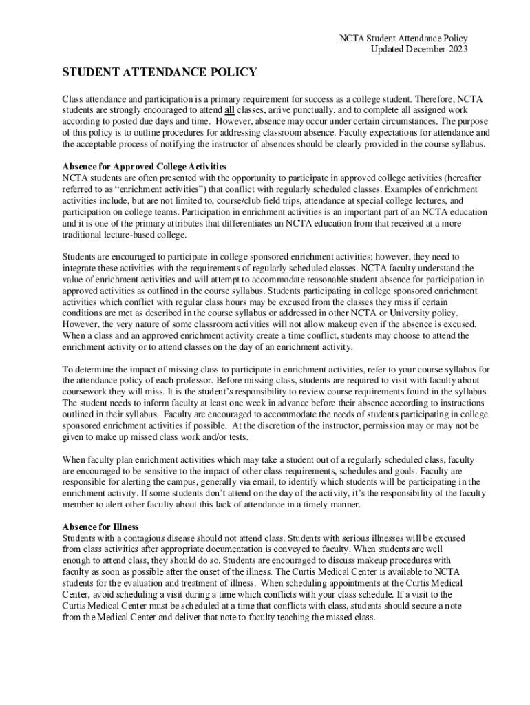 Fillable Online ncta unl Student Handbook (PDF) Fax Email Print - pdfFiller