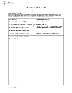 Fillable Online Time Off Award Form. Time Off Award Form Fax Email ...