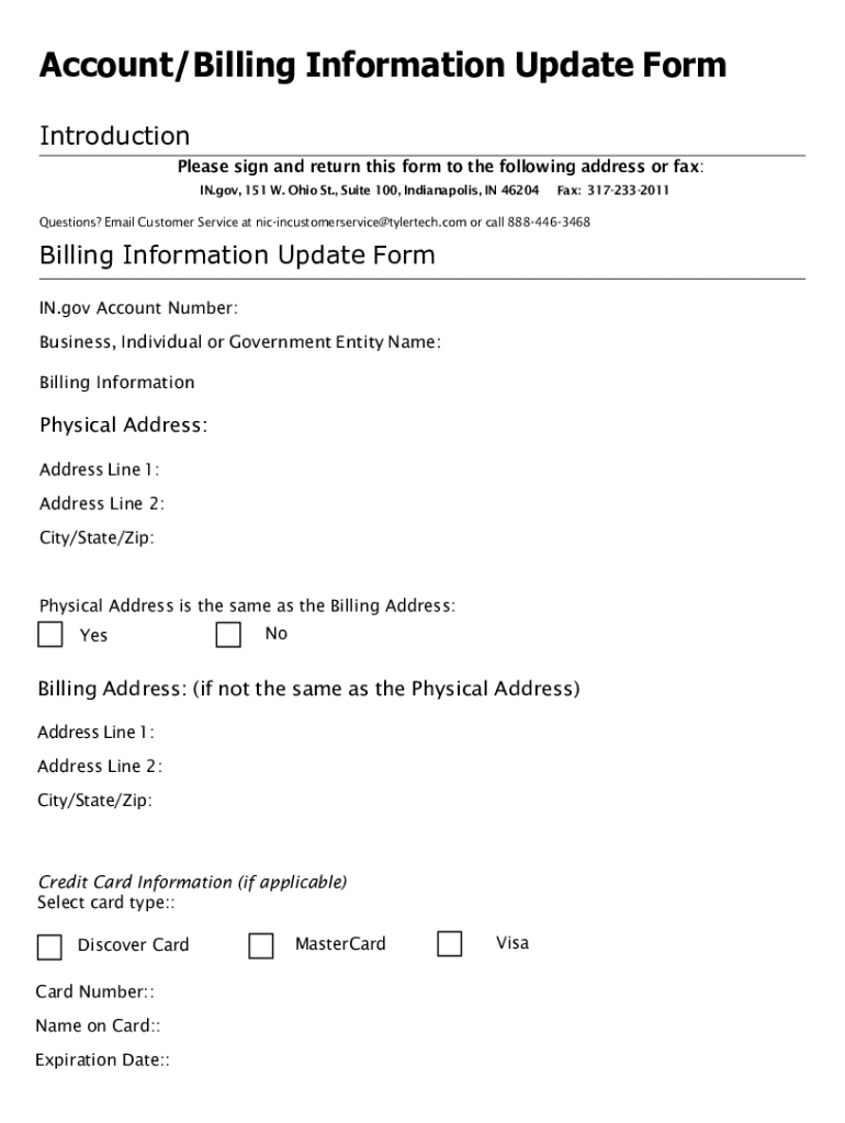 Fillable Online Account/Billing Information Update Form IN.gov Fax ...