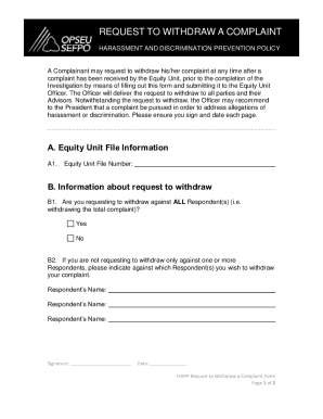 Fillable Online REQUEST TO WITHDRAW A COMPLAINT Fax Email Print - pdfFiller