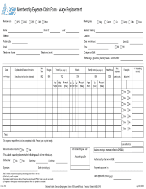 Fillable Online Membership Expense Claim Form - Wage Replacement Fax ...