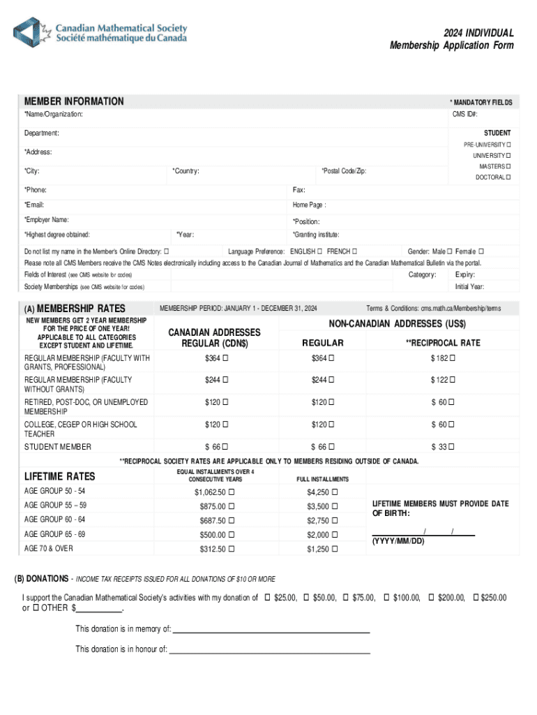 Fillable Online 2024 INDIVIDUAL Membership Application Form MEMBER ... Fax Email Print - pdfFiller