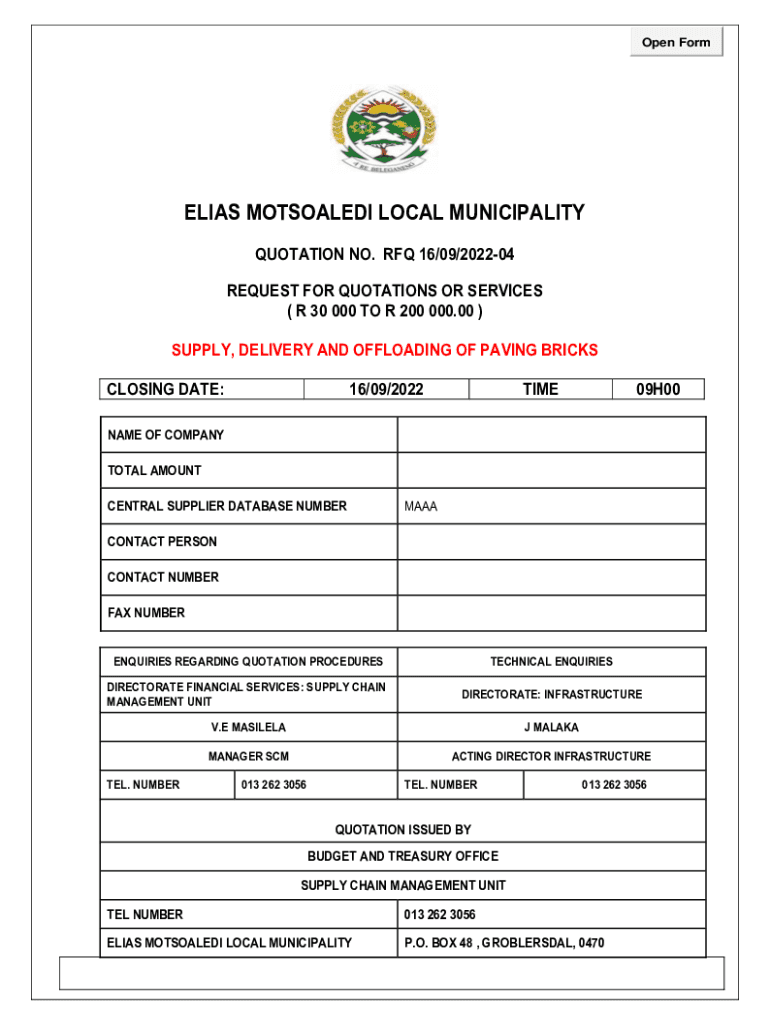 Fillable Online SUPPLY, DELIVERY AND OFFLOADING OF PAVING BRICKS Fax Email Print - pdfFiller