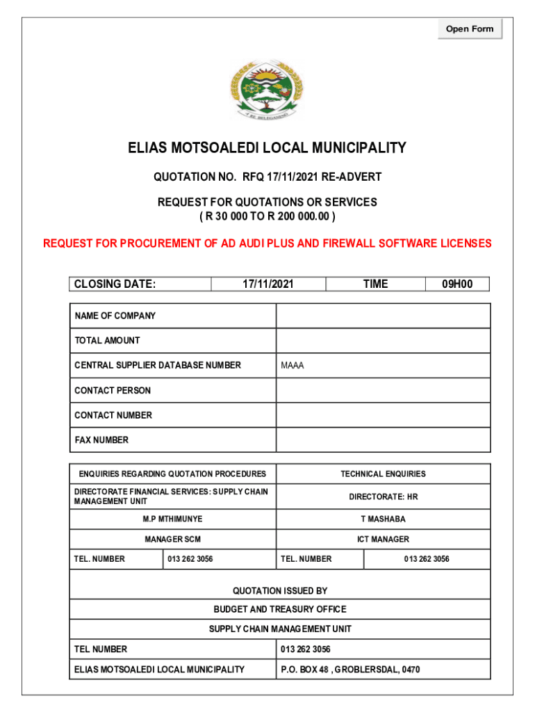 Fillable Online rfq ad audit plus and firewall software licenses re ...