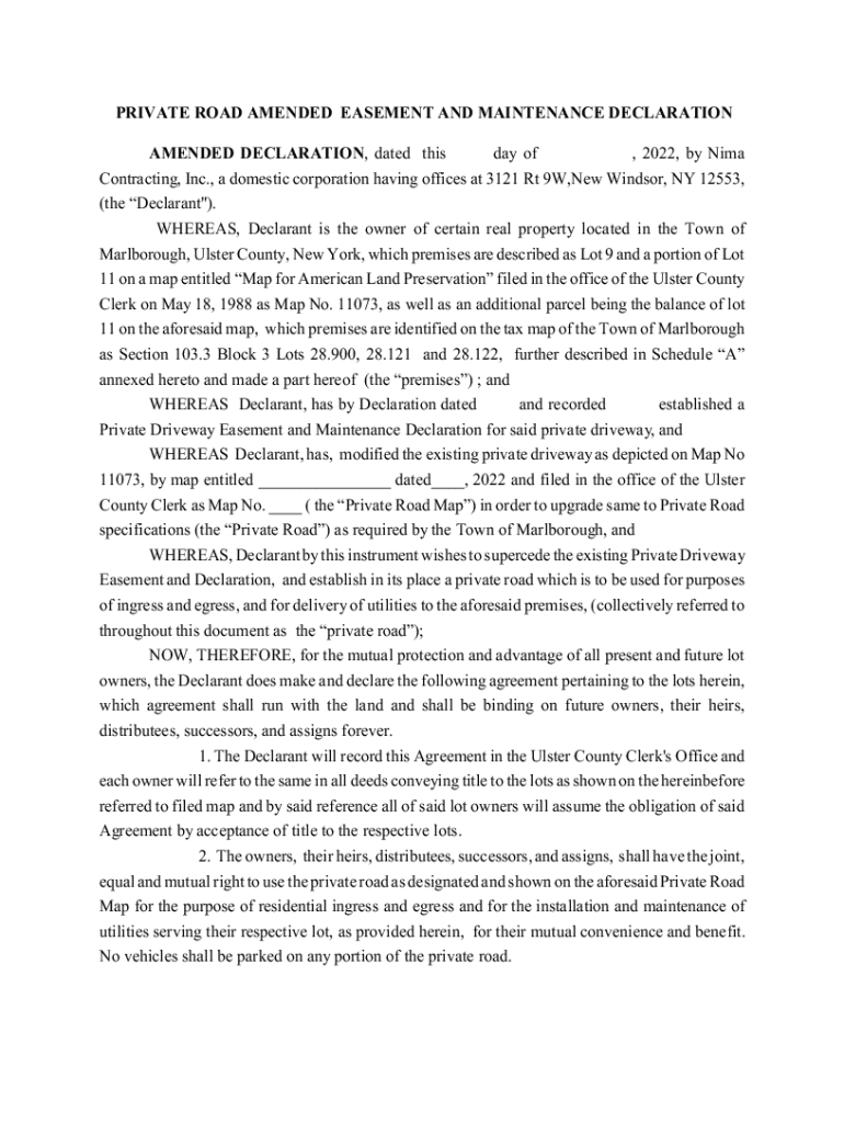 Fillable Online private road amended easement and maintenance ...