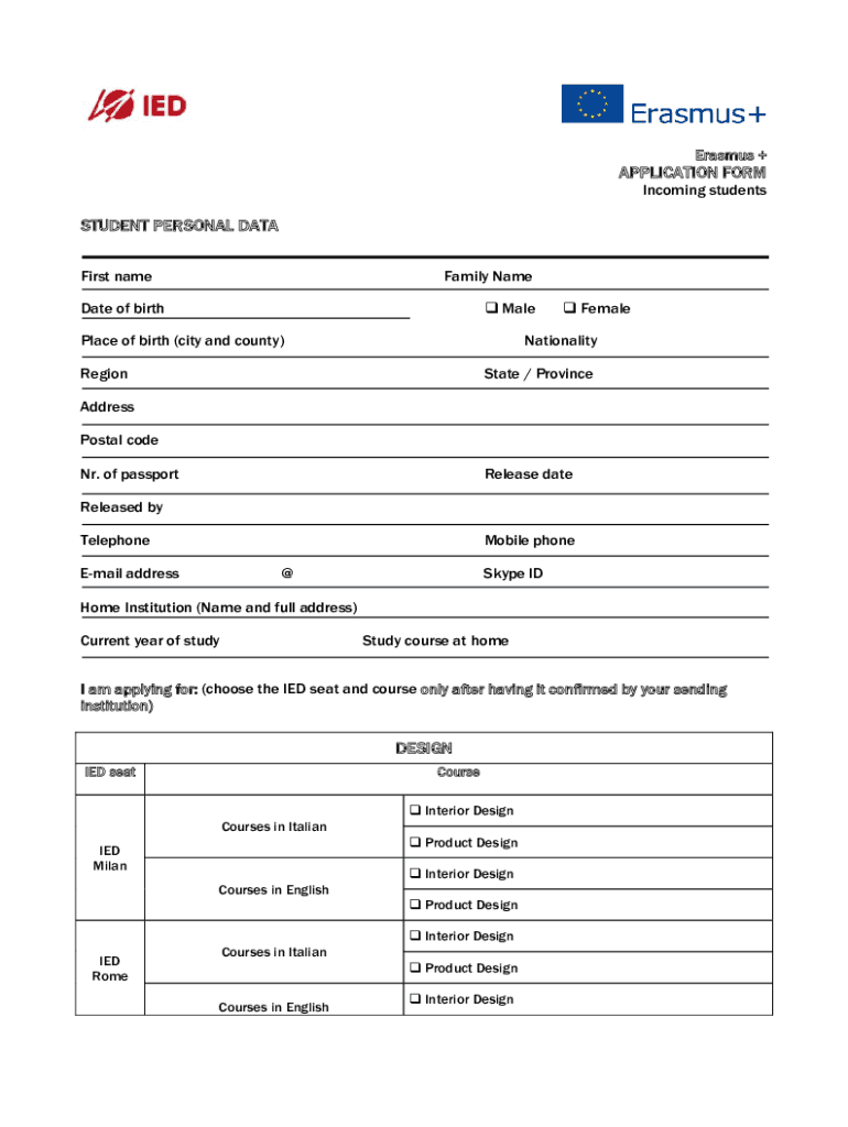Fillable Online APPLICATION FORM STUDENT PERSONAL DATA DESIGN Fax Email Print - pdfFiller