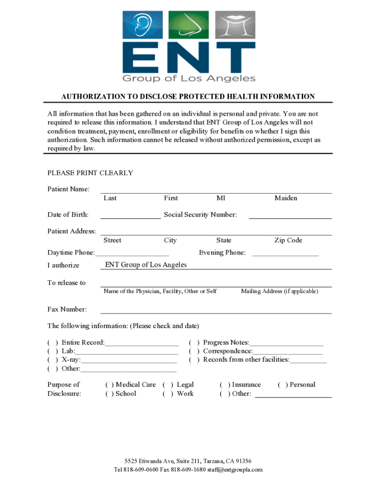 Fillable Online ENT Group of Los Angeles - Better Health Care is Our Mission Fax Email Print ...