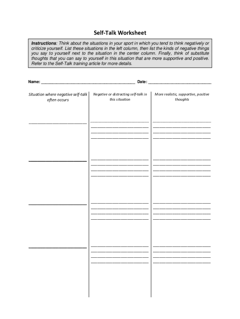 Fillable Online Positive and Negative Self Talk Worksheets Fax Email ...