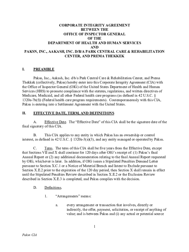 Fillable Online oig hhs PAKSN, INC., AAKASH, INC. D/B/A PARK CENTRAL ...