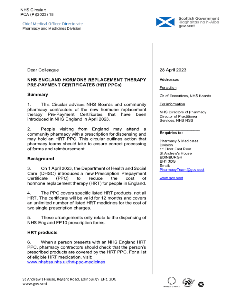 Fillable Online NHS England hormone replacement therapy pre-payment ...