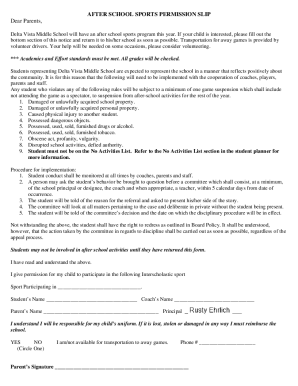 Fillable Online AFTER SCHOOL SPORTS PERMISSION SLIP Dear Parents, Fax ...