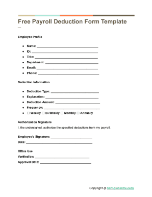 Fillable Online Free Payroll Deduction Form Template Fax Email Print ...