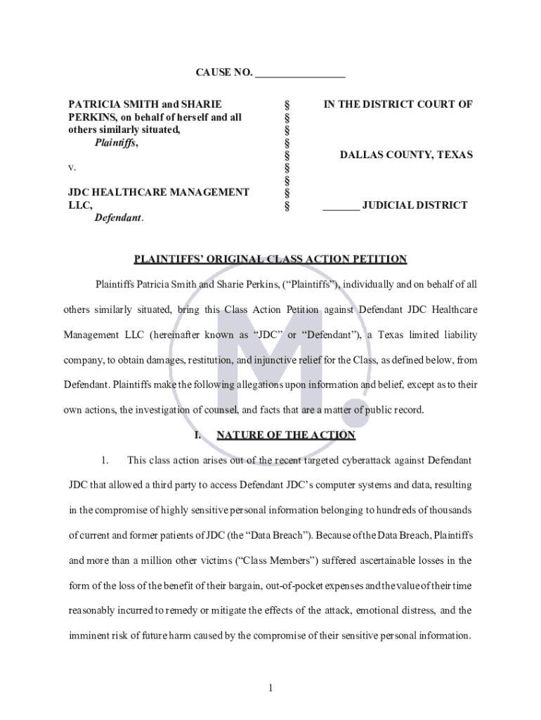 Fillable Online PATRICIA SMITH and SHARIE PERKINS, on behalf of herself ...