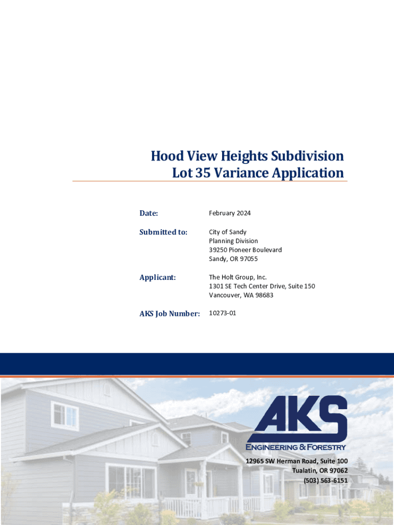 Fillable Online Hood View Heights Subdivision Lot 35 Variance ...