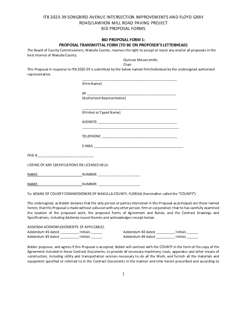 Fillable Online Revize - ITB 2023-39 Bid Proposal Forms Fax Email Print - pdfFiller