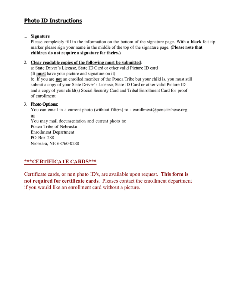 Fillable Online Photo ID Instructions Certificate cards, or non photo ...